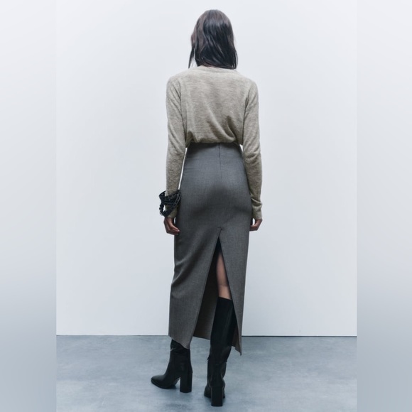 Zara | Skirts | Zara Gray Midi Pencil Skirt Zw Collection | Poshmark